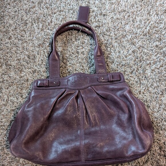 Coach | Bags | Coach Garnet F3914 Purple Leather Pleated Belted ...